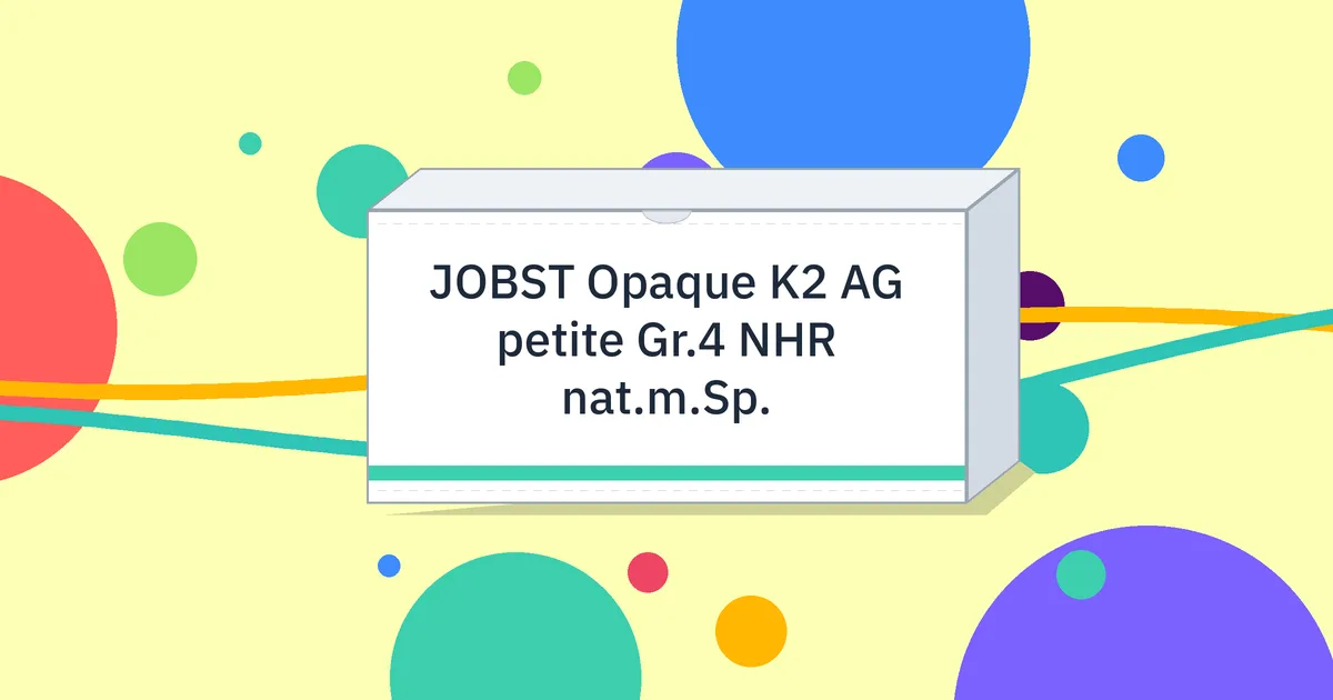 Symbolbild: Packung mit der Aufschrift JOBST Opaque K2 AG petite Gr.4 NHR nat.m.Sp. (PZN 10723998) – Verfügbarkeit und Bezug in Apotheken in Frankfurt am Main
