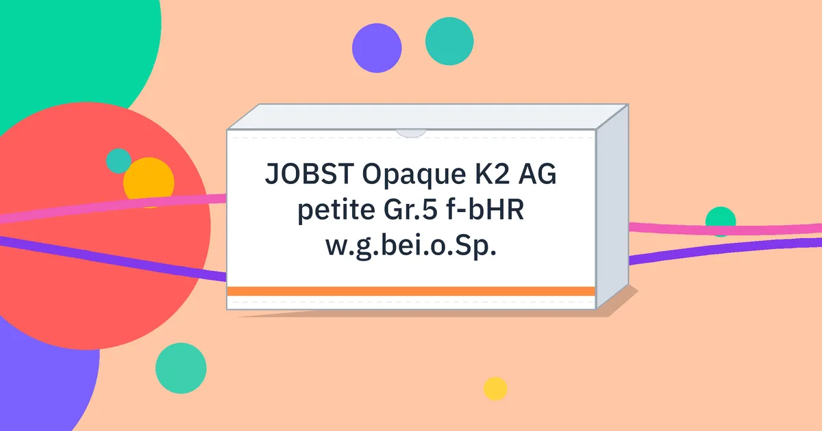Symbolbild: Packung mit der Aufschrift JOBST Opaque K2 AG petite Gr.5 f-bHR w.g.bei.o.Sp. (PZN 16283980) – Verfügbarkeit und Bezug in Apotheken in Frankfurt am Main