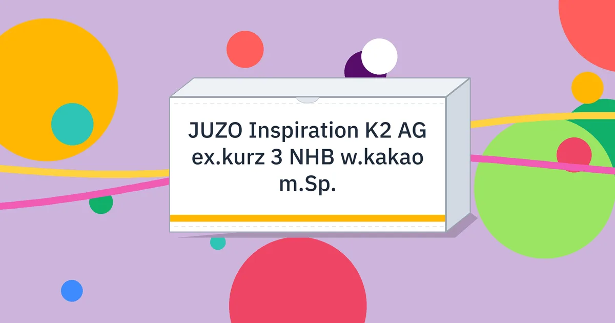 Symbolbild: Packung mit der Aufschrift JUZO Inspiration K2 AG ex.kurz 3 NHB w.kakao m.Sp. (PZN 14962961) – Verfügbarkeit und Bezug in Apotheken in Frankfurt am Main