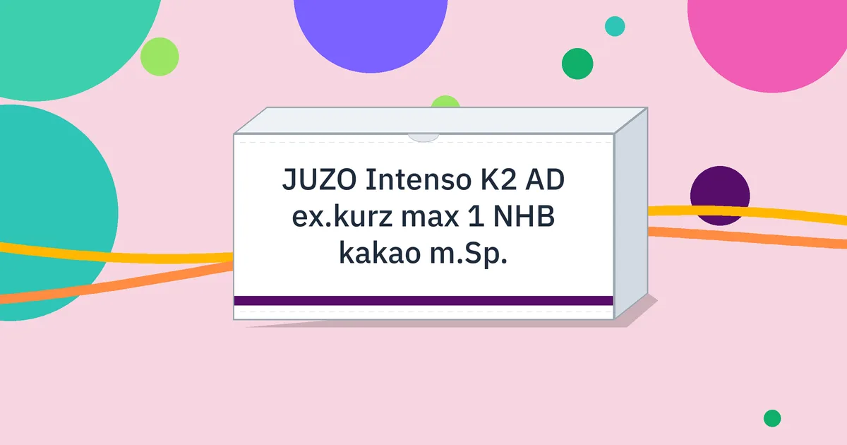 Symbolbild: Packung mit der Aufschrift JUZO Intenso K2 AD ex.kurz max 1 NHB kakao m.Sp. (PZN 18610621) – Verfügbarkeit und Bezug in Apotheken in Frankfurt am Main