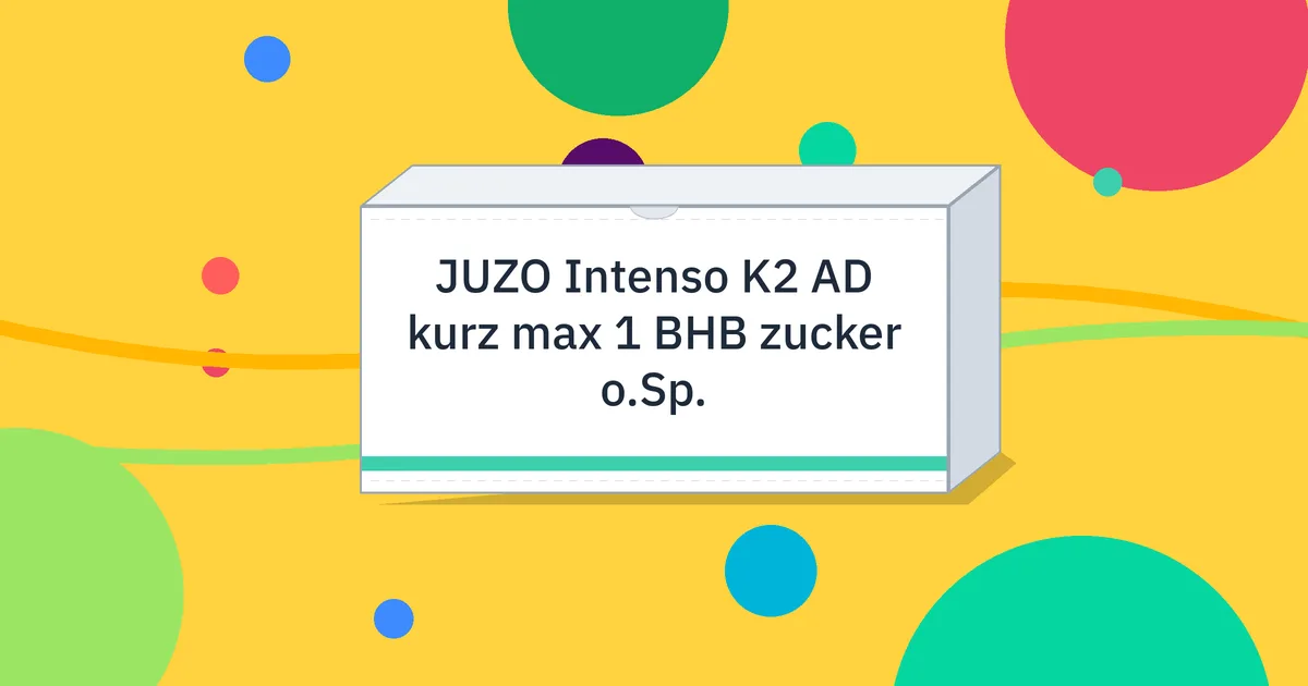 Symbolbild: Packung mit der Aufschrift JUZO Intenso K2 AD kurz max 1 BHB zucker o.Sp. (PZN 18625947) – Verfügbarkeit und Bezug in Apotheken in Frankfurt am Main