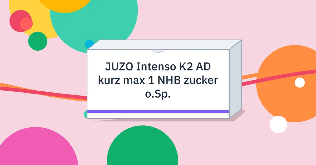 Symbolbild: Packung mit der Aufschrift JUZO Intenso K2 AD kurz max 1 NHB zucker o.Sp. (PZN 18622452) – Verfügbarkeit und Bezug in Apotheken in Frankfurt am Main