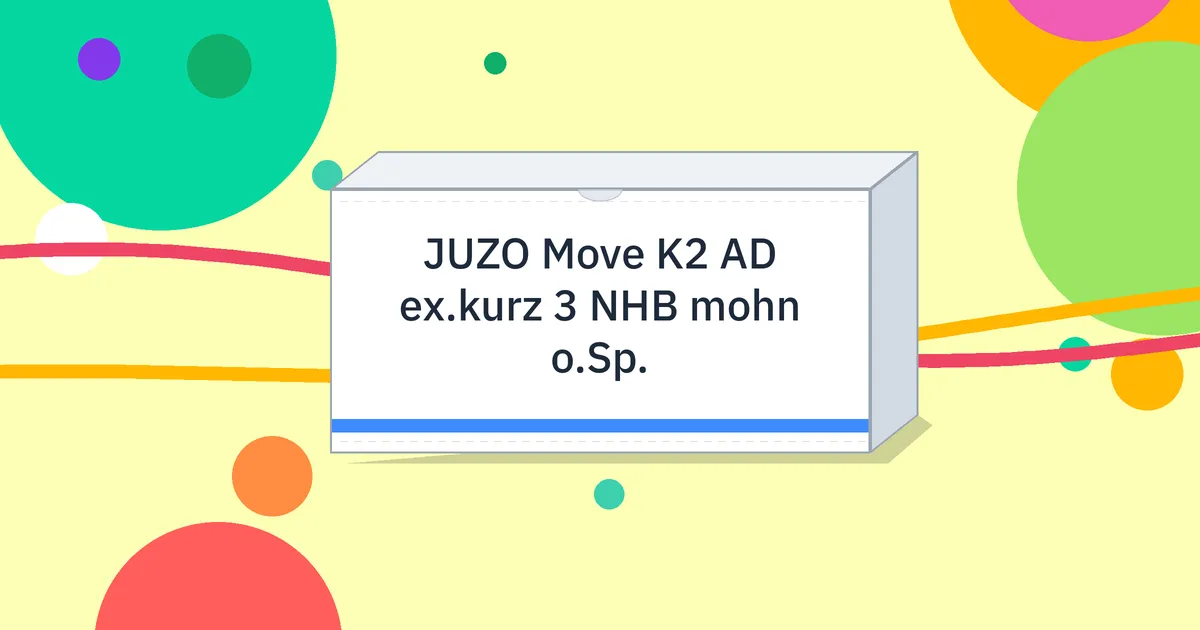Symbolbild: Packung mit der Aufschrift JUZO Move K2 AD ex.kurz 3 NHB mohn o.Sp. (PZN 18542434) – Verfügbarkeit und Bezug in Apotheken in Frankfurt am Main
