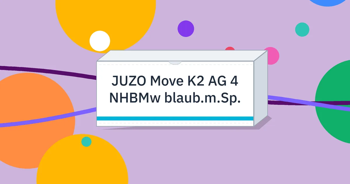 Symbolbild: Packung mit der Aufschrift JUZO Move K2 AG 4 NHBMw blaub.m.Sp. (PZN 18555112) – Verfügbarkeit und Bezug in Apotheken in Frankfurt am Main