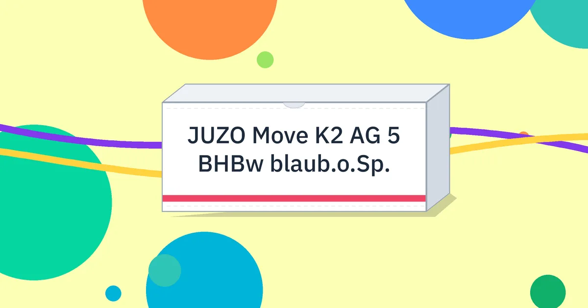 Symbolbild: Packung mit der Aufschrift JUZO Move K2 AG 5 BHBw blaub.o.Sp. (PZN 18557996) – Verfügbarkeit und Bezug in Apotheken in Frankfurt am Main