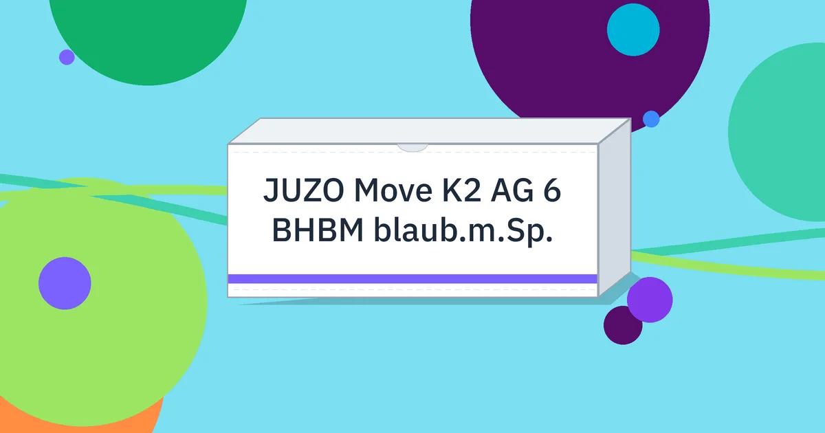 Symbolbild: Packung mit der Aufschrift JUZO Move K2 AG 6 BHBM blaub.m.Sp. (PZN 18556258) – Verfügbarkeit und Bezug in Apotheken in Frankfurt am Main