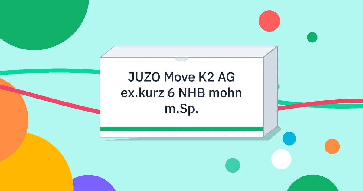 Symbolbild: Packung mit der Aufschrift JUZO Move K2 AG ex.kurz 6 NHB mohn m.Sp. (PZN 18563301) – Verfügbarkeit und Bezug in Apotheken in Frankfurt am Main