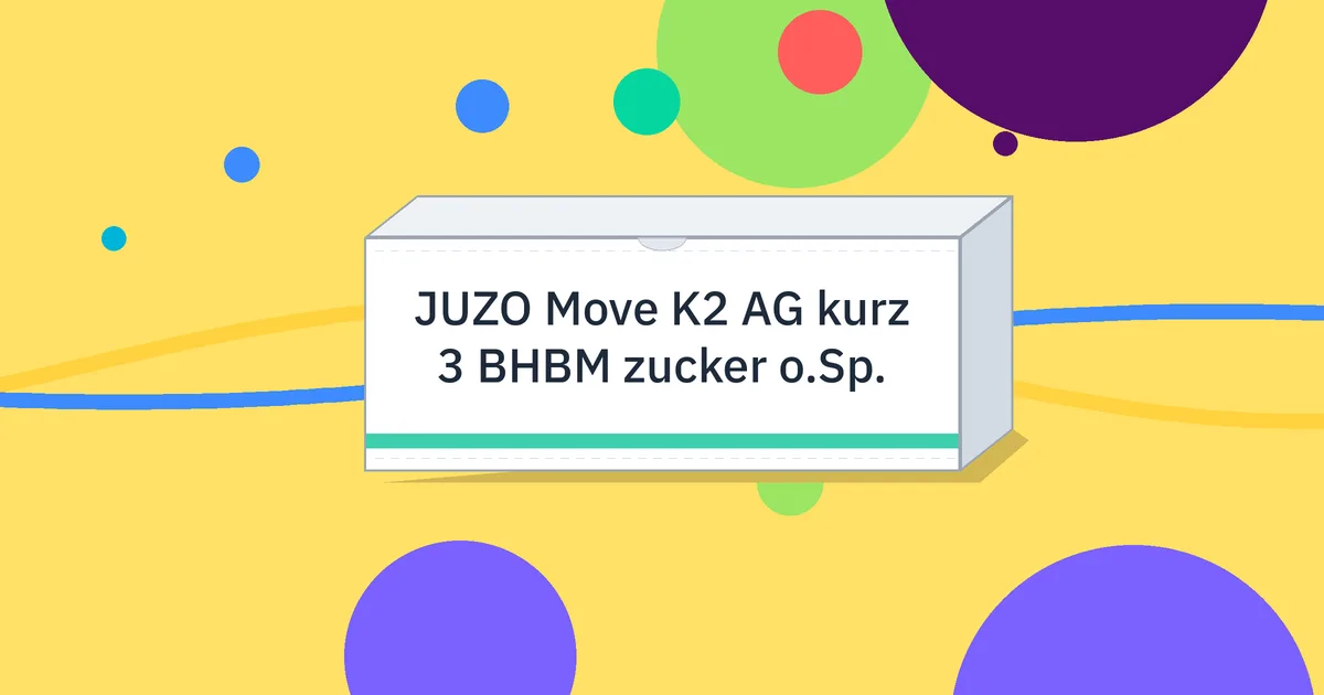 Symbolbild: Packung mit der Aufschrift JUZO Move K2 AG kurz 3 BHBM zucker o.Sp. (PZN 18530454) – Verfügbarkeit und Bezug in Apotheken in Frankfurt am Main