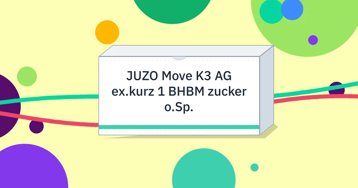 Symbolbild: Packung mit der Aufschrift JUZO Move K3 AG ex.kurz 1 BHBM zucker o.Sp. (PZN 18585892) – Verfügbarkeit und Bezug in Apotheken in Frankfurt am Main