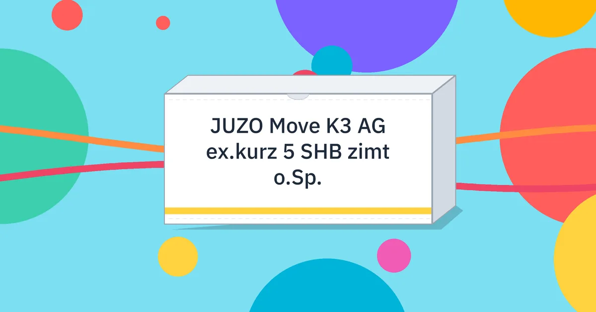 Symbolbild: Packung mit der Aufschrift JUZO Move K3 AG ex.kurz 5 SHB zimt o.Sp. (PZN 18585343) – Verfügbarkeit und Bezug in Apotheken in Frankfurt am Main