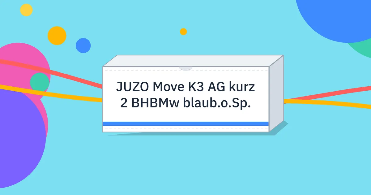 Symbolbild: Packung mit der Aufschrift JUZO Move K3 AG kurz 2 BHBMw blaub.o.Sp. (PZN 18594069) – Verfügbarkeit und Bezug in Apotheken in Frankfurt am Main
