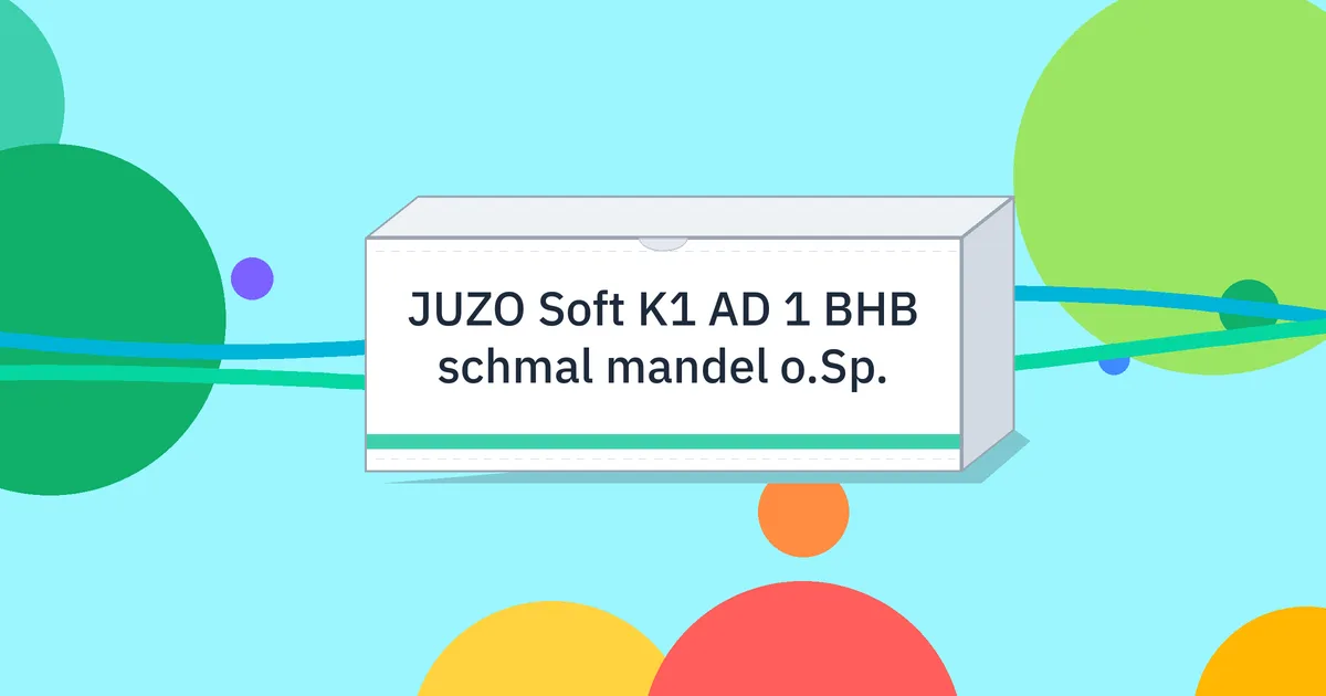 Symbolbild: Packung mit der Aufschrift JUZO Soft K1 AD 1 BHB schmal mandel o.Sp. (PZN 15463177) – Verfügbarkeit und Bezug in Apotheken in Frankfurt am Main