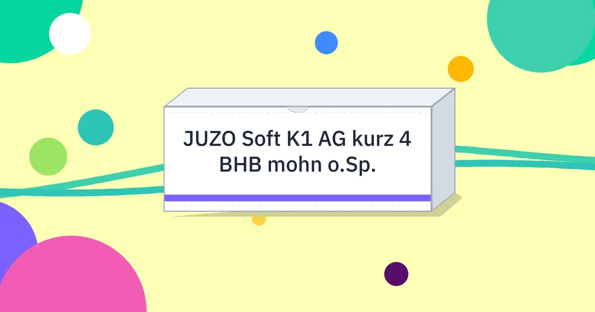 Symbolbild: Packung mit der Aufschrift JUZO Soft K1 AG kurz 4 BHB mohn o.Sp. (PZN 14823142) – Verfügbarkeit und Bezug in Apotheken in Frankfurt am Main