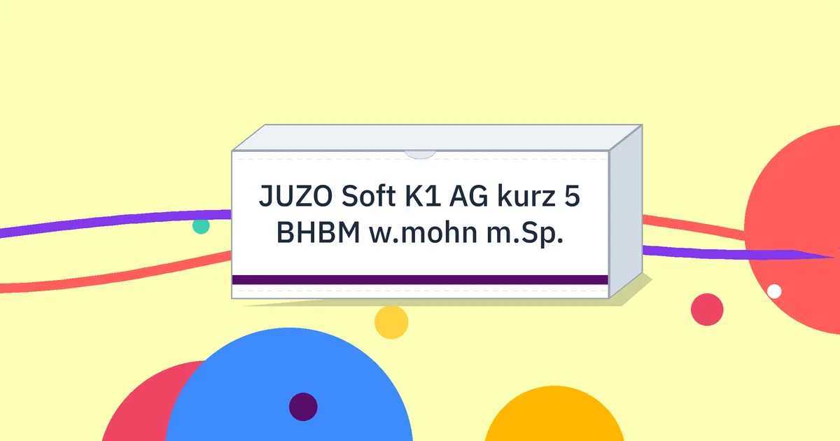 Symbolbild: Packung mit der Aufschrift JUZO Soft K1 AG kurz 5 BHBM w.mohn m.Sp. (PZN 14863822) – Verfügbarkeit und Bezug in Apotheken in Frankfurt am Main