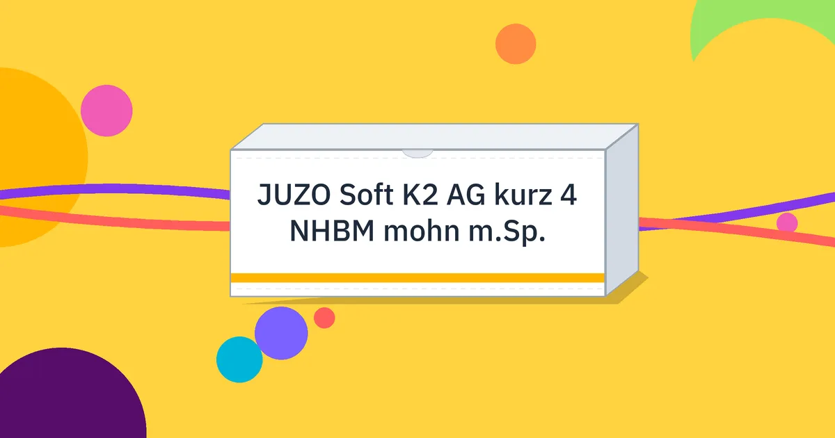 Symbolbild: Packung mit der Aufschrift JUZO Soft K2 AG kurz 4 NHBM mohn m.Sp. (PZN 15020497) – Verfügbarkeit und Bezug in Apotheken in Frankfurt am Main