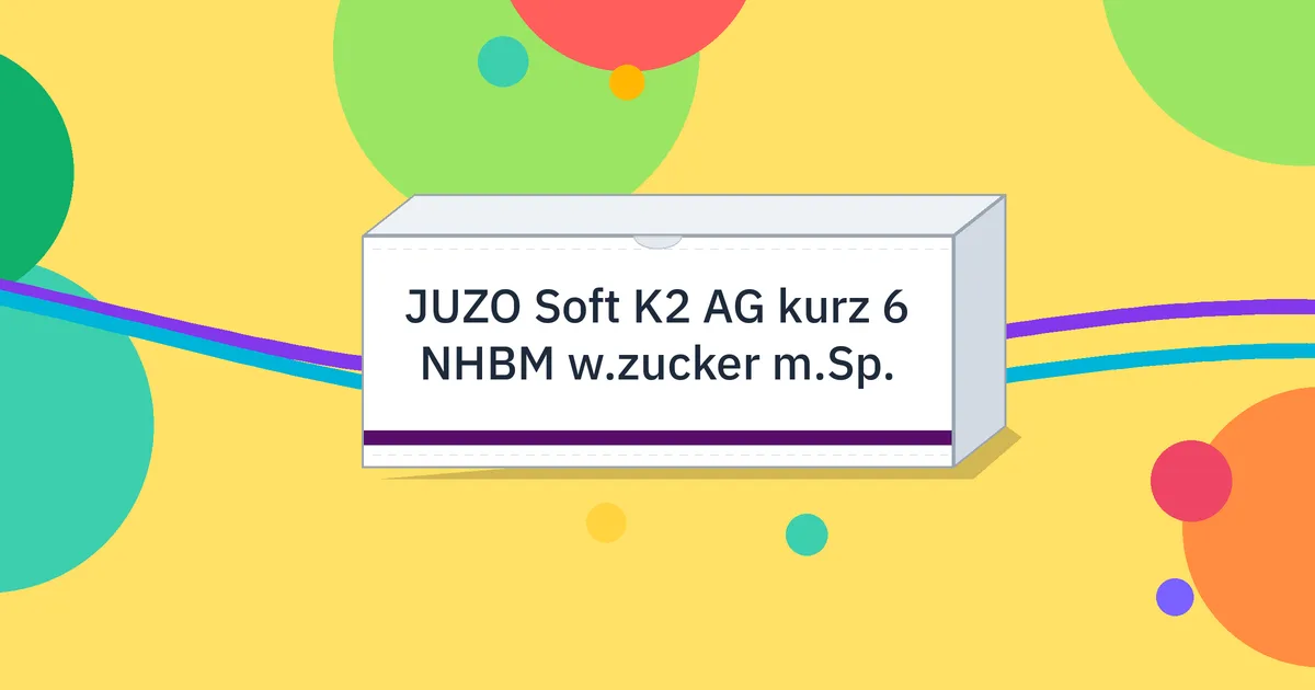 Symbolbild: Packung mit der Aufschrift JUZO Soft K2 AG kurz 6 NHBM w.zucker m.Sp. (PZN 15021172) – Verfügbarkeit und Bezug in Apotheken in Frankfurt am Main