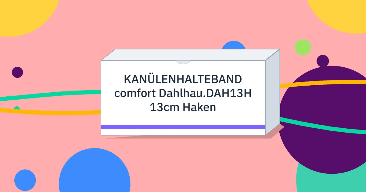 Symbolbild: Packung mit der Aufschrift KANÜLENHALTEBAND comfort Dahlhau.DAH13H 13cm Haken (PZN 08883625) – Verfügbarkeit und Bezug in Apotheken in Frankfurt am Main