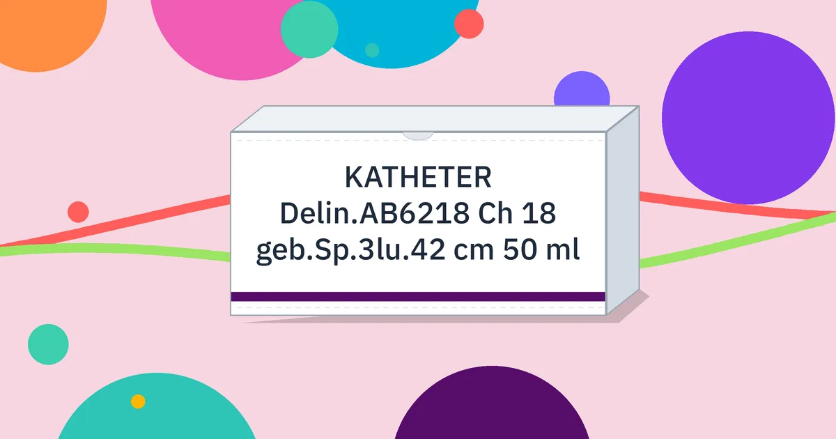 Symbolbild: Packung mit der Aufschrift KATHETER Delin.AB6218 Ch 18 geb.Sp.3lu.42 cm 50 ml (PZN 00152856) – Verfügbarkeit und Bezug in Apotheken in Frankfurt am Main