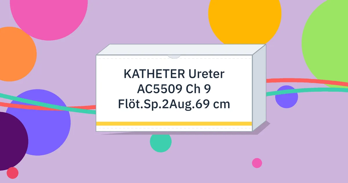 Symbolbild: Packung mit der Aufschrift KATHETER Ureter AC5509 Ch 9 Flöt.Sp.2Aug.69 cm (PZN 00543574) – Verfügbarkeit und Bezug in Apotheken in Frankfurt am Main