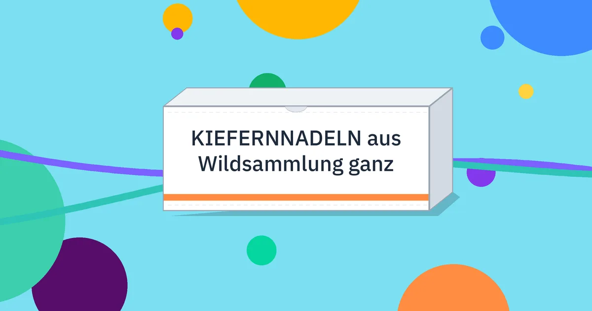 Symbolbild: Packung mit der Aufschrift KIEFERNNADELN aus Wildsammlung ganz (PZN 19307675) – Verfügbarkeit und Bezug in Apotheken in Frankfurt am Main