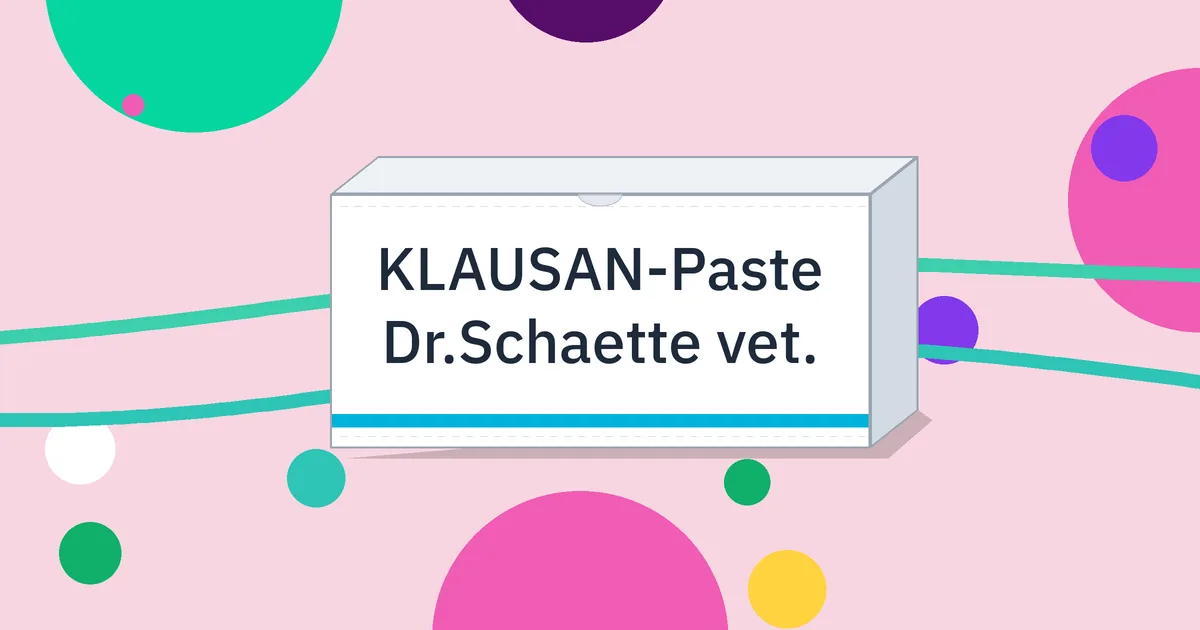 Symbolbild: Packung mit der Aufschrift KLAUSAN-Paste Dr.Schaette vet. (PZN 11332828) – Verfügbarkeit und Bezug in Apotheken in Frankfurt am Main