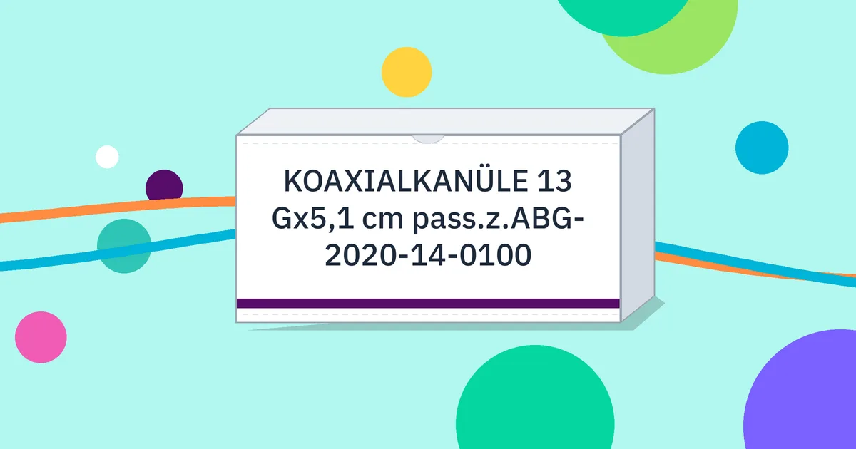 Symbolbild: Packung mit der Aufschrift KOAXIALKANÜLE 13 Gx5,1 cm pass.z.ABG-2020-14-0100 (PZN 18812141) – Verfügbarkeit und Bezug in Apotheken in Frankfurt am Main
