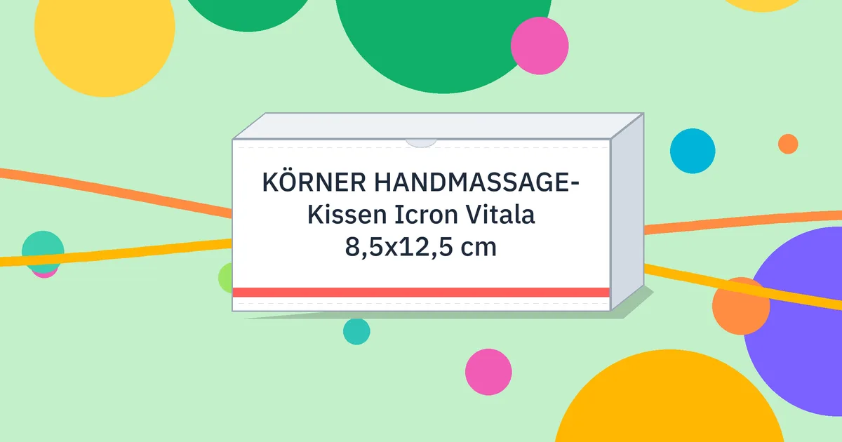 Symbolbild: Packung mit der Aufschrift KÖRNER HANDMASSAGE-Kissen Icron Vitala 8,5x12,5 cm (PZN 00844838) – Verfügbarkeit und Bezug in Apotheken in Frankfurt am Main