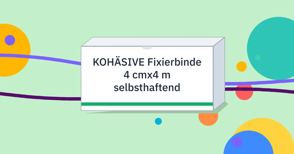 Symbolbild: Packung mit der Aufschrift KOHÄSIVE Fixierbinde 4 cmx4 m selbsthaftend (PZN 17542515) – Verfügbarkeit und Bezug in Apotheken in Frankfurt am Main