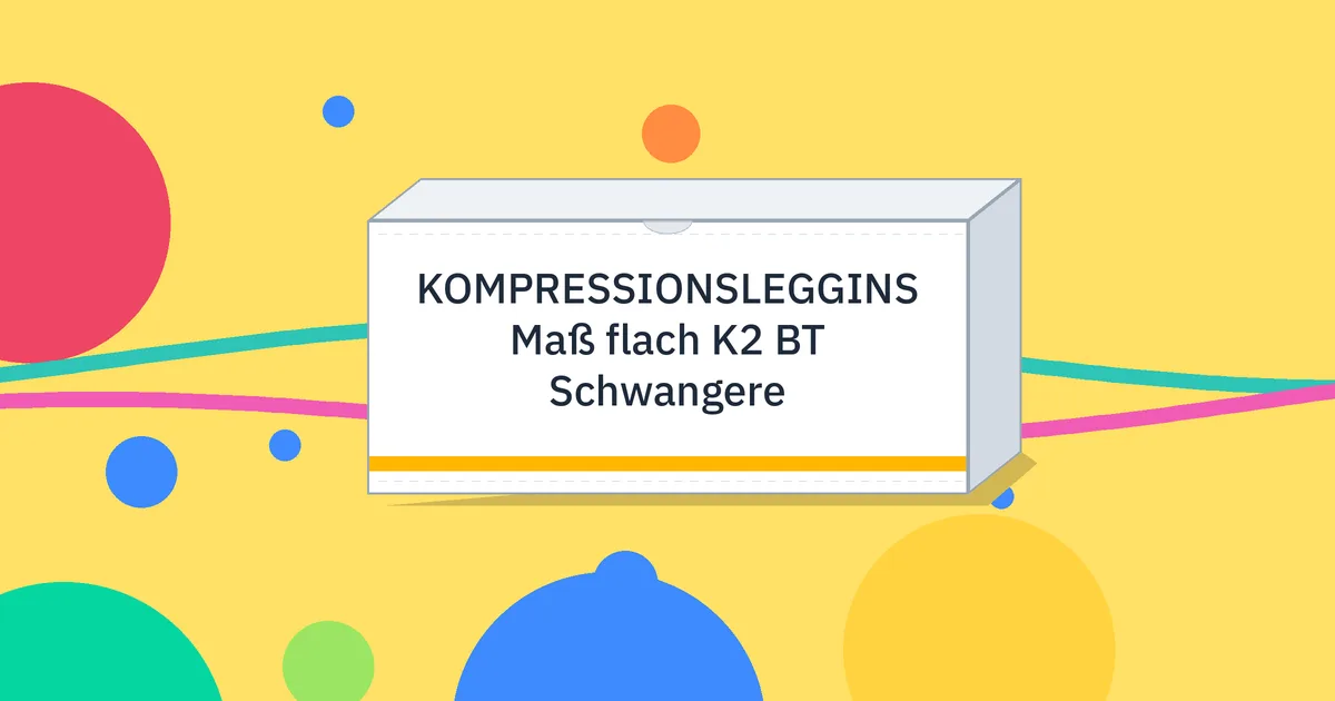 Symbolbild: Packung mit der Aufschrift KOMPRESSIONSLEGGINS Maß flach K2 BT Schwangere (PZN 16746109) – Verfügbarkeit und Bezug in Apotheken in Frankfurt am Main