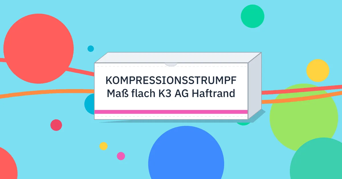 Symbolbild: Packung mit der Aufschrift KOMPRESSIONSSTRUMPF Maß flach K3 AG Haftrand (PZN 16745541) – Verfügbarkeit und Bezug in Apotheken in Frankfurt am Main