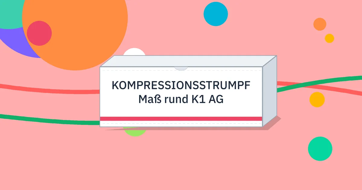 Symbolbild: Packung mit der Aufschrift KOMPRESSIONSSTRUMPF Maß rund K1 AG (PZN 04775732) – Verfügbarkeit und Bezug in Apotheken in Frankfurt am Main