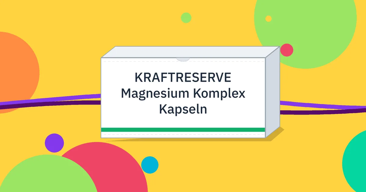 Symbolbild: Packung mit der Aufschrift KRAFTRESERVE Magnesium Komplex Kapseln (PZN 19404450) – Verfügbarkeit und Bezug in Apotheken in Frankfurt am Main