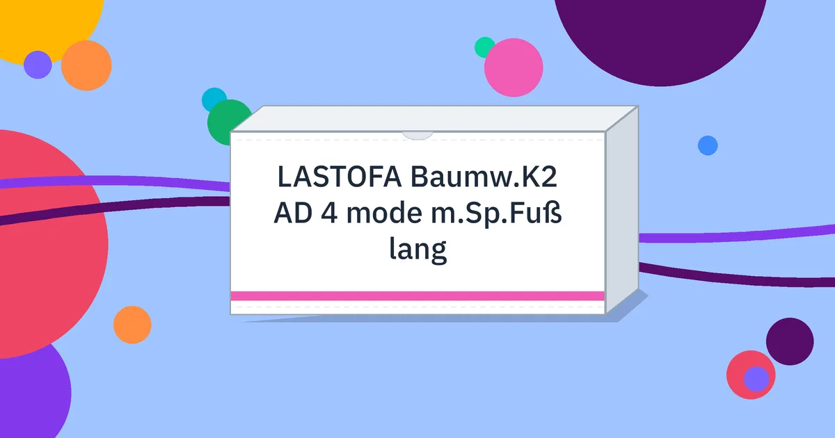 Symbolbild: Packung mit der Aufschrift LASTOFA Baumw.K2 AD 4 mode m.Sp.Fuß lang (PZN 01943979) – Verfügbarkeit und Bezug in Apotheken in Frankfurt am Main