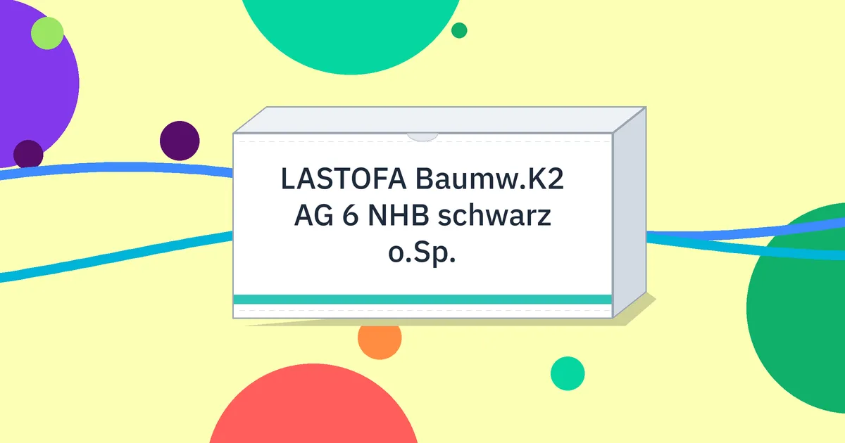 Symbolbild: Packung mit der Aufschrift LASTOFA Baumw.K2 AG 6 NHB schwarz o.Sp. (PZN 01947701) – Verfügbarkeit und Bezug in Apotheken in Frankfurt am Main