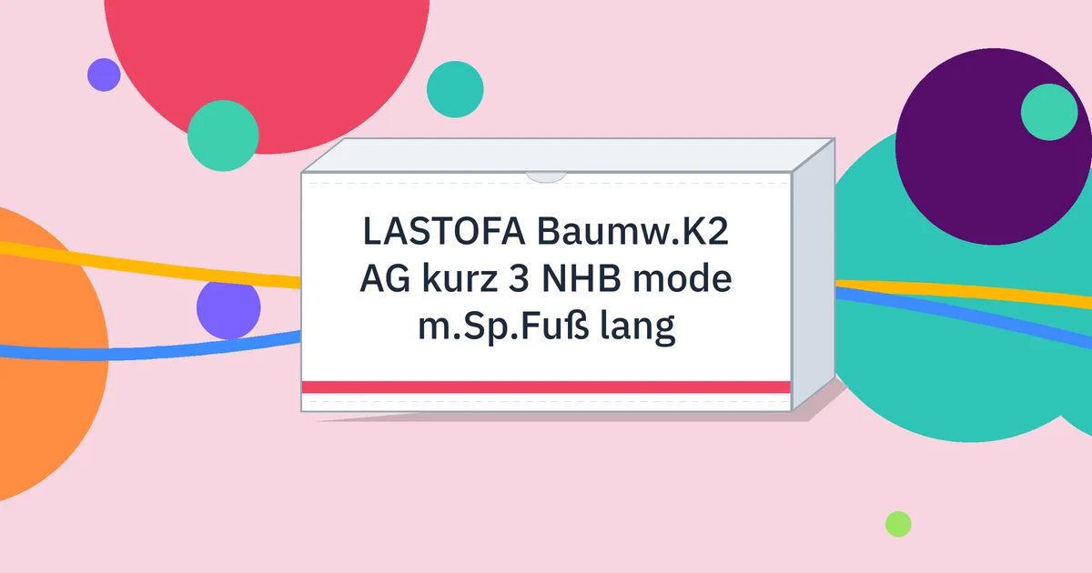 Symbolbild: Packung mit der Aufschrift LASTOFA Baumw.K2 AG kurz 3 NHB mode m.Sp.Fuß lang (PZN 01947842) – Verfügbarkeit und Bezug in Apotheken in Frankfurt am Main