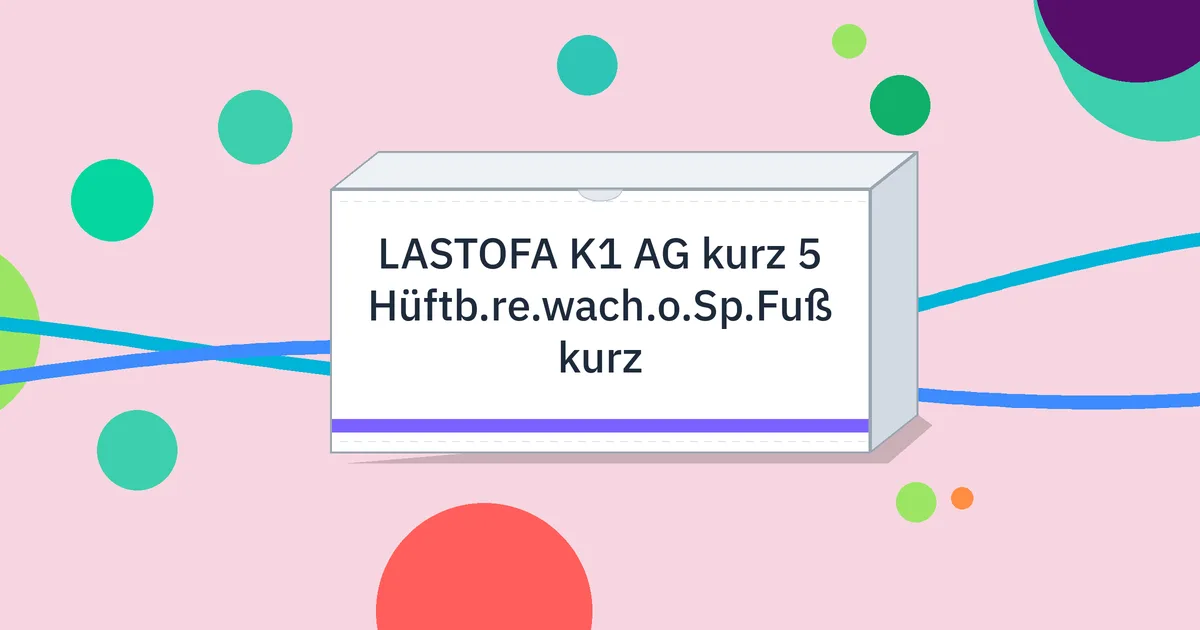 Symbolbild: Packung mit der Aufschrift LASTOFA K1 AG kurz 5 Hüftb.re.wach.o.Sp.Fuß kurz (PZN 13798838) – Verfügbarkeit und Bezug in Apotheken in Frankfurt am Main