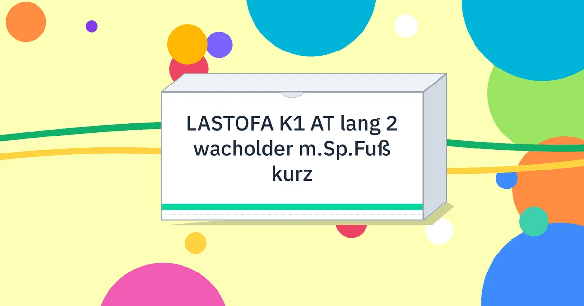 Symbolbild: Packung mit der Aufschrift LASTOFA K1 AT lang 2 wacholder m.Sp.Fuß kurz (PZN 13795484) – Verfügbarkeit und Bezug in Apotheken in Frankfurt am Main