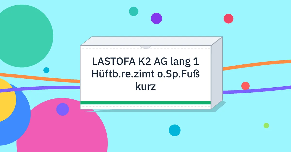 Symbolbild: Packung mit der Aufschrift LASTOFA K2 AG lang 1 Hüftb.re.zimt o.Sp.Fuß kurz (PZN 13810433) – Verfügbarkeit und Bezug in Apotheken in Frankfurt am Main