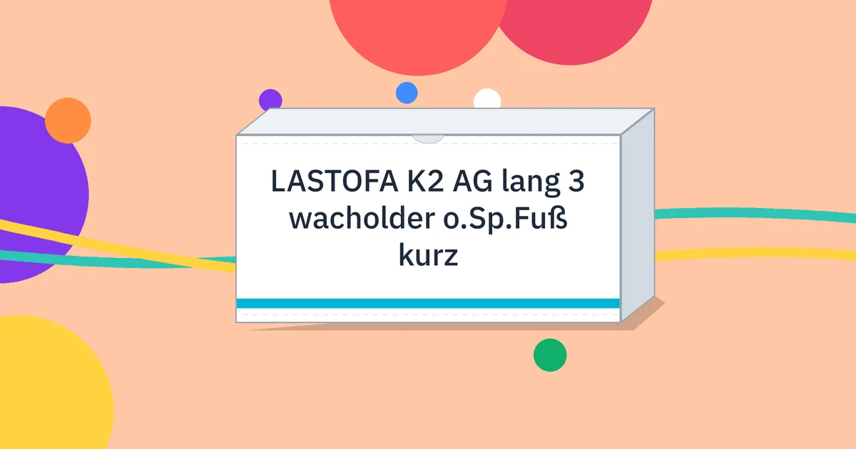Symbolbild: Packung mit der Aufschrift LASTOFA K2 AG lang 3 wacholder o.Sp.Fuß kurz (PZN 13804289) – Verfügbarkeit und Bezug in Apotheken in Frankfurt am Main