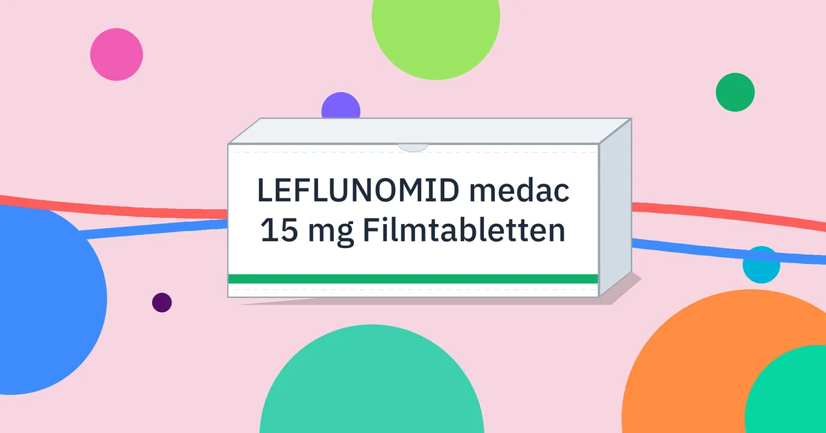 Symbolbild: Packung mit der Aufschrift LEFLUNOMID medac 15 mg Filmtabletten (PZN 18179809) – Verfügbarkeit und Bezug in Apotheken in Frankfurt am Main