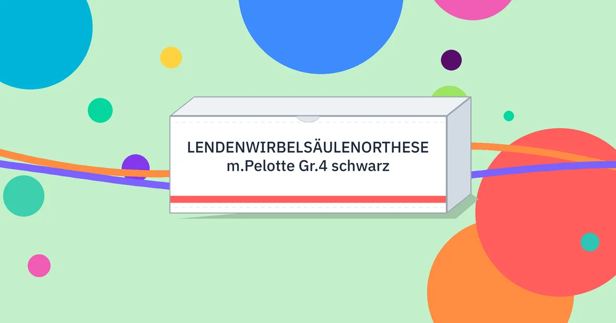 Symbolbild: Packung mit der Aufschrift LENDENWIRBELSÄULENORTHESE m.Pelotte Gr.4 schwarz (PZN 13826983) – Verfügbarkeit und Bezug in Apotheken in Frankfurt am Main