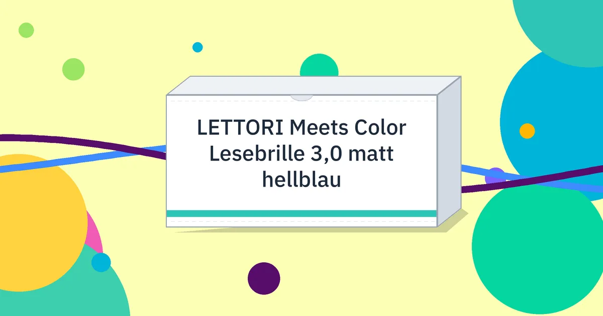 Symbolbild: Packung mit der Aufschrift LETTORI Meets Color Lesebrille 3,0 matt hellblau (PZN 11118101) – Verfügbarkeit und Bezug in Apotheken in Frankfurt am Main