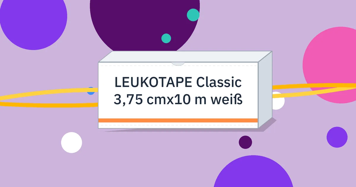 Symbolbild: Packung mit der Aufschrift LEUKOTAPE Classic 3,75 cmx10 m weiß (PZN 20609134) – Verfügbarkeit und Bezug in Apotheken in Frankfurt am Main