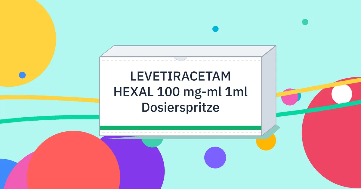 Symbolbild: Packung mit der Aufschrift LEVETIRACETAM HEXAL 100 mg-ml 1ml Dosierspritze (PZN 09338982) – Verfügbarkeit und Bezug in Apotheken in Frankfurt am Main