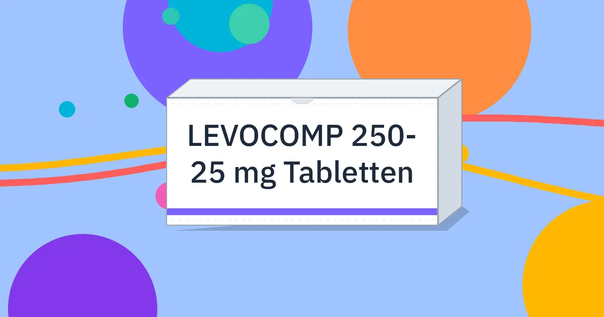 Symbolbild: Packung mit der Aufschrift LEVOCOMP 250-25 mg Tabletten (PZN 04957746) – Verfügbarkeit und Bezug in Apotheken in Frankfurt am Main