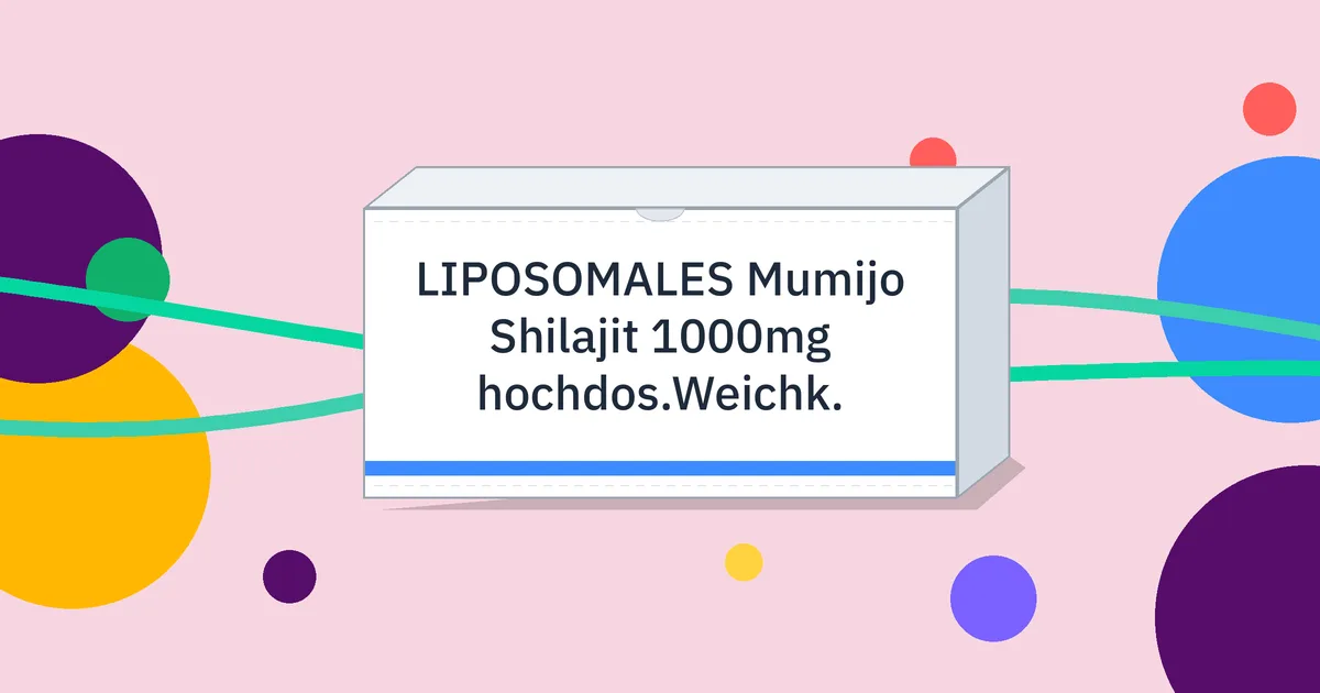 Symbolbild: Packung mit der Aufschrift LIPOSOMALES Mumijo Shilajit 1000mg hochdos.Weichk. (PZN 19689122) – Verfügbarkeit und Bezug in Apotheken in Frankfurt am Main