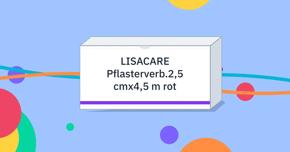 Symbolbild: Packung mit der Aufschrift LISACARE Pflasterverb.2,5 cmx4,5 m rot (PZN 17891440) – Verfügbarkeit und Bezug in Apotheken in Frankfurt am Main