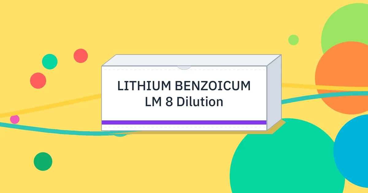 Symbolbild: Packung mit der Aufschrift LITHIUM BENZOICUM LM 8 Dilution (PZN 13531472) – Verfügbarkeit und Bezug in Apotheken in Frankfurt am Main