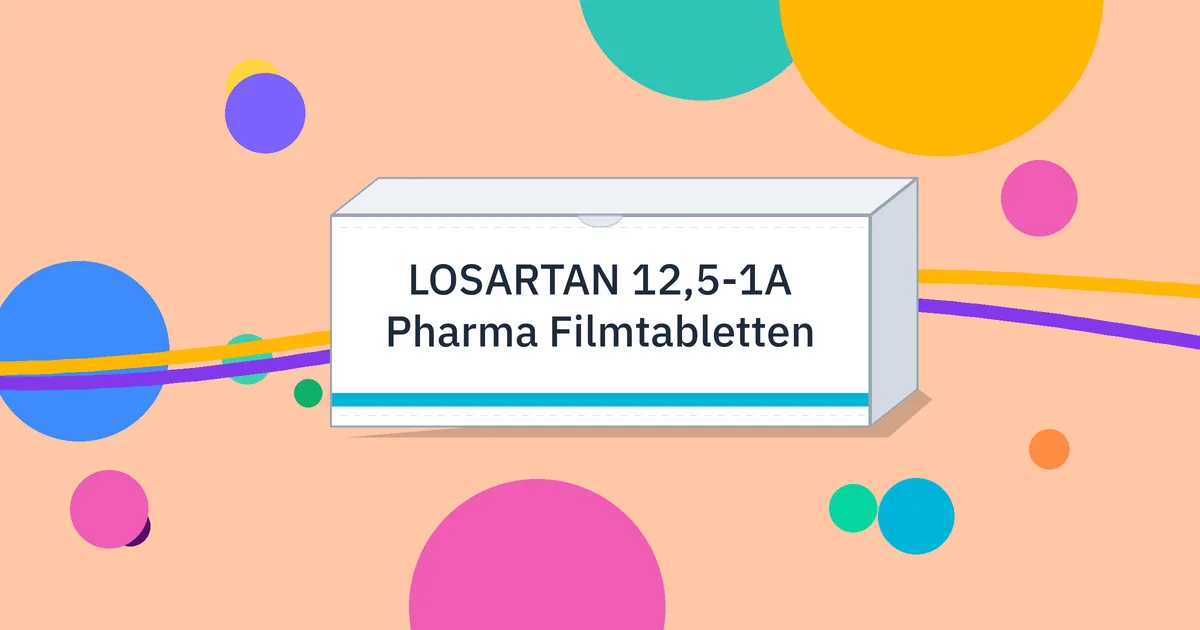 Symbolbild: Packung mit der Aufschrift LOSARTAN 12,5-1A Pharma Filmtabletten (PZN 05368986) – Verfügbarkeit und Bezug in Apotheken in Frankfurt am Main