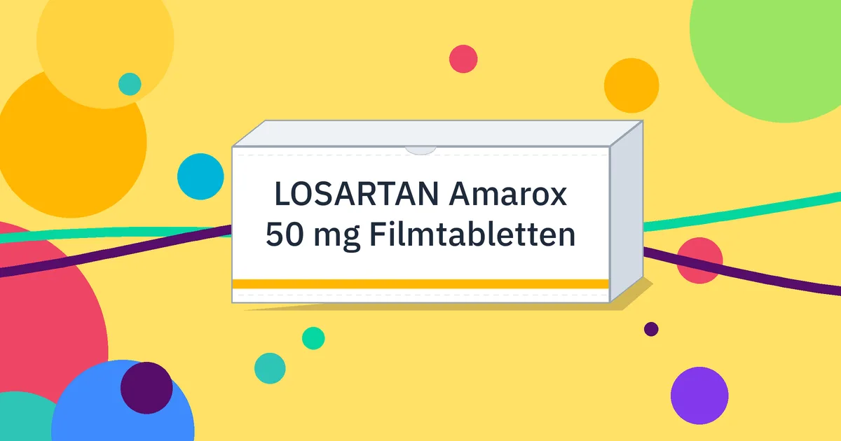 Symbolbild: Packung mit der Aufschrift LOSARTAN Amarox 50 mg Filmtabletten (PZN 18273454) – Verfügbarkeit und Bezug in Apotheken in Frankfurt am Main